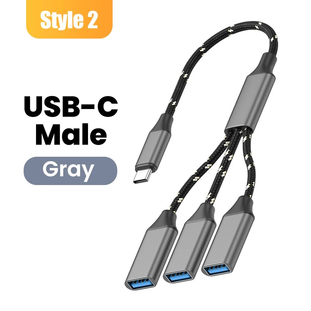 USB-C концентратор 3 в 1, серый