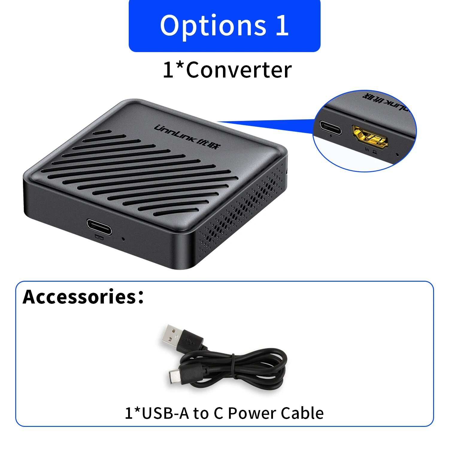 Конвертер Unnlink HDMI в USB-C, кабель Power Cable