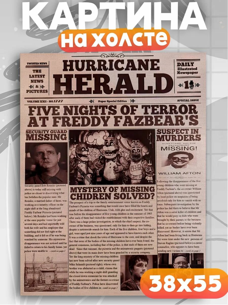 Картина на стену Five nights at freddy's Фнаф, на подрамнике, 1шт, 55х38 размер.