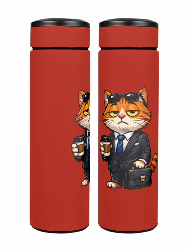 Термос «Кот в костюме бизнесмена» (красный)