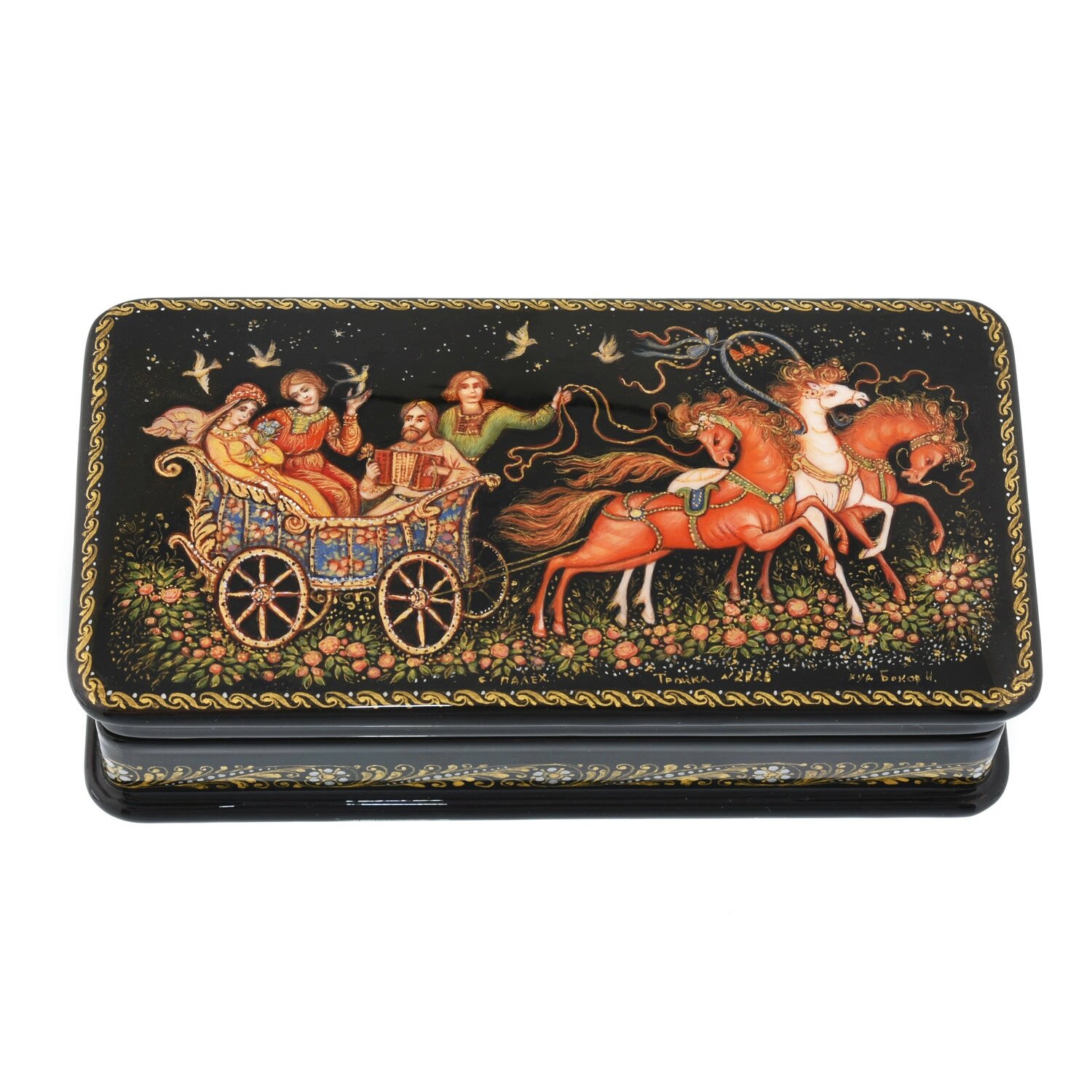 0076876 Лаковая миниатюра Шкатулка "Тройка" 12*06 , (Боков)см п2728