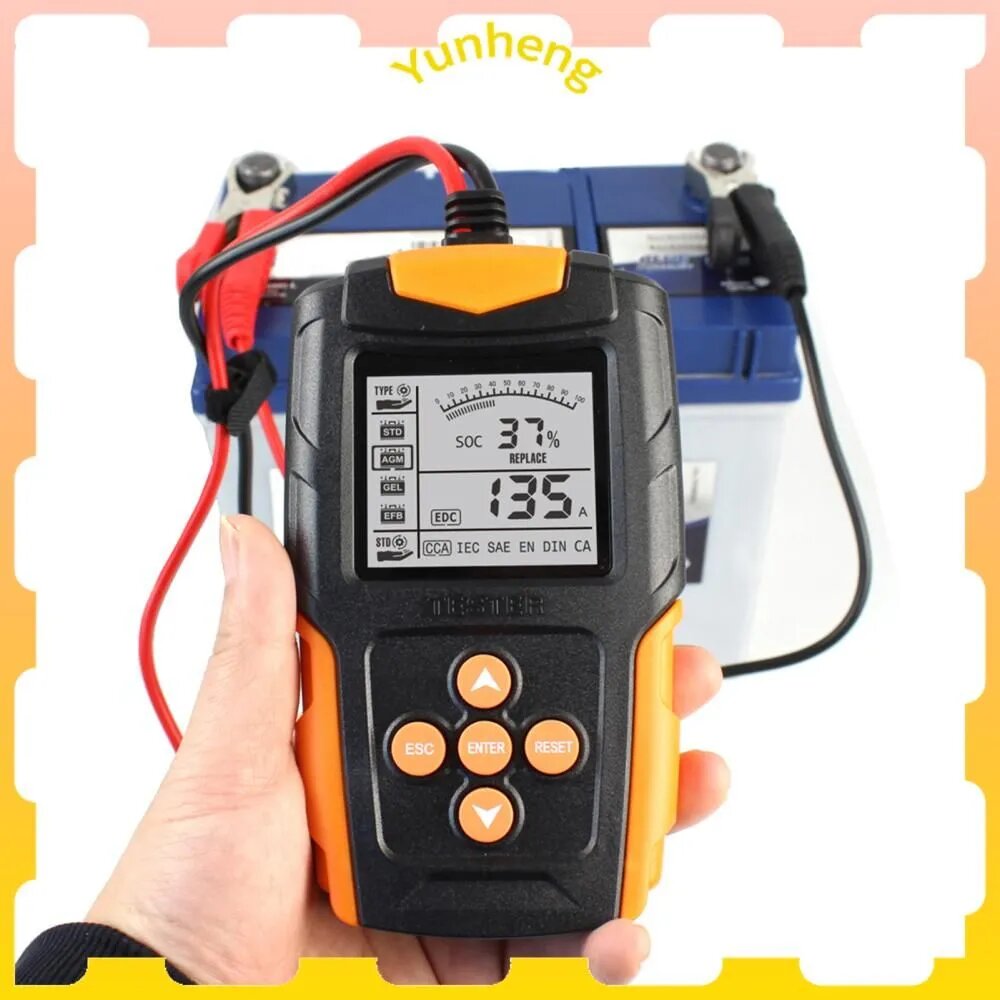 Тестер аккумуляторов 12V/24V, цифровой анализатор с ЖК-дисплеем и защитой, для автомобилей и мотоциклов