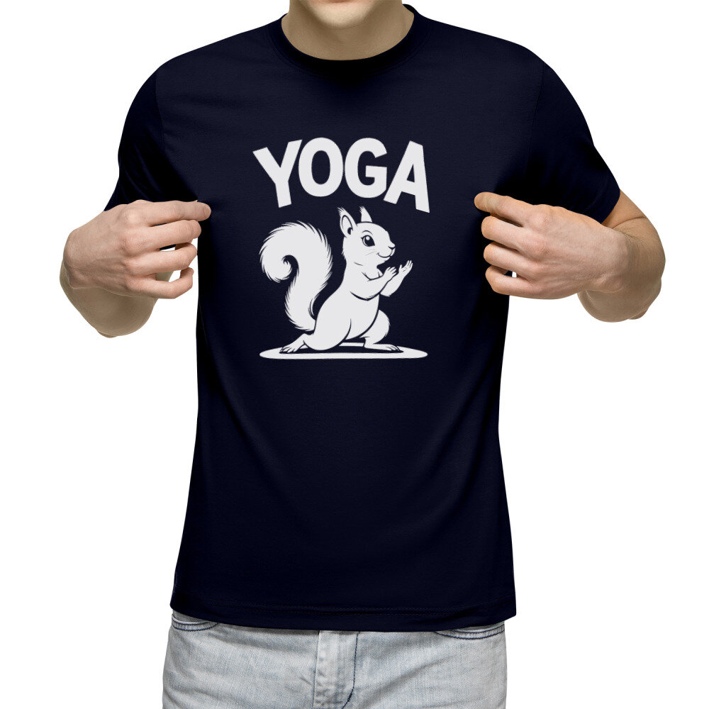 Мужская футболка «Белка в позе йоги» (темно-синий, S)