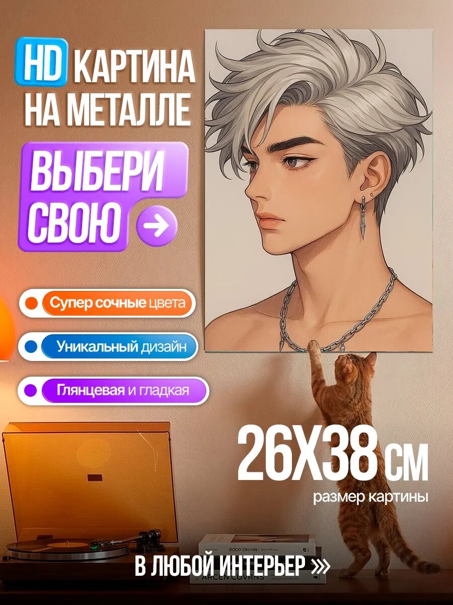 Картина на HD металле Аниме парень серебро