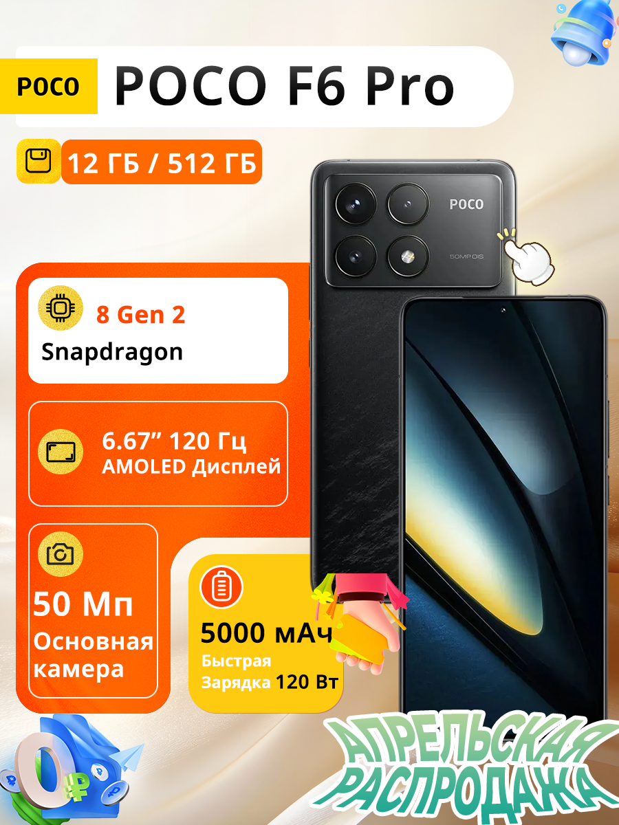 Смартфон Xiaomi Poco F6 Pro 12/512 ГБ Global, Dual nano SIM, черный