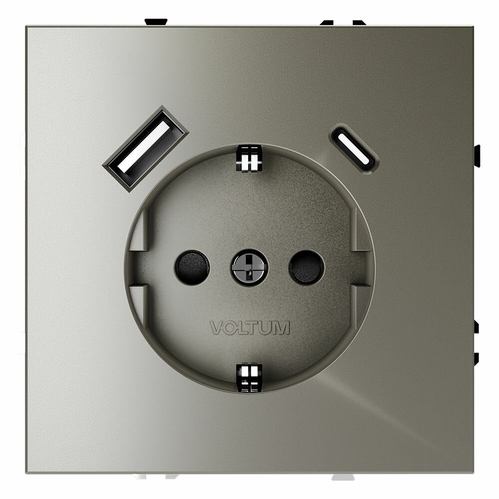 Розетка 1-м СП S70 16А с USB A+С с заземл. защ. шторки механизм шелк Voltum VLS040504