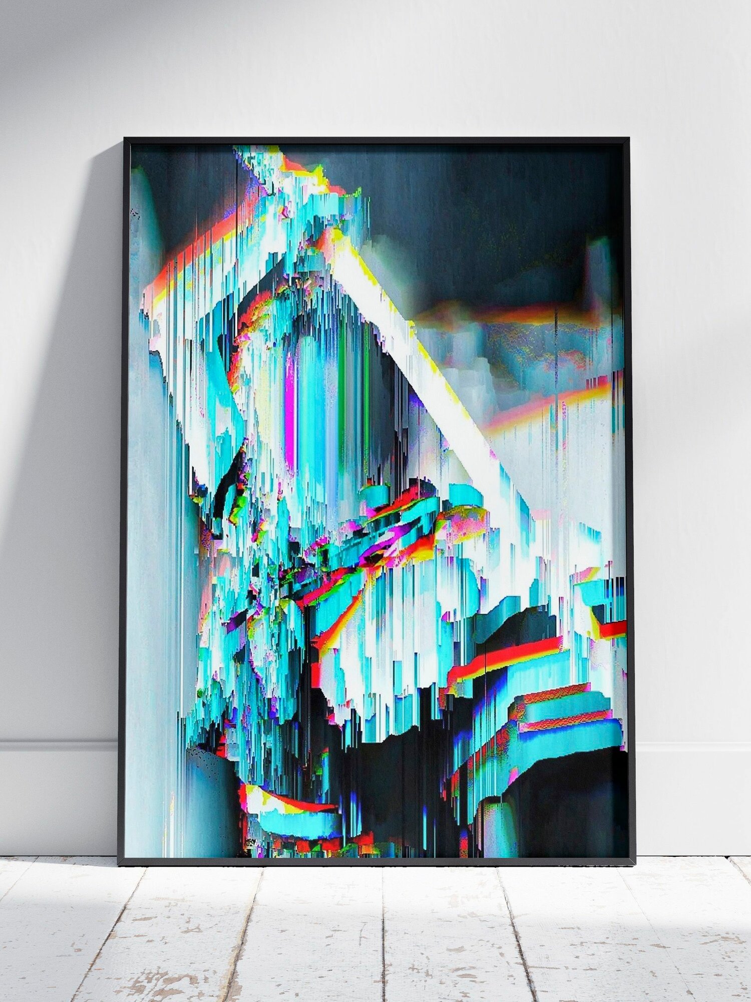 Плакат на стену для интерьера Цифровой Арт и Вапорвейв (Смещения RGB и Искажения 3) - Постер по неону формата A4 (21x30 см)