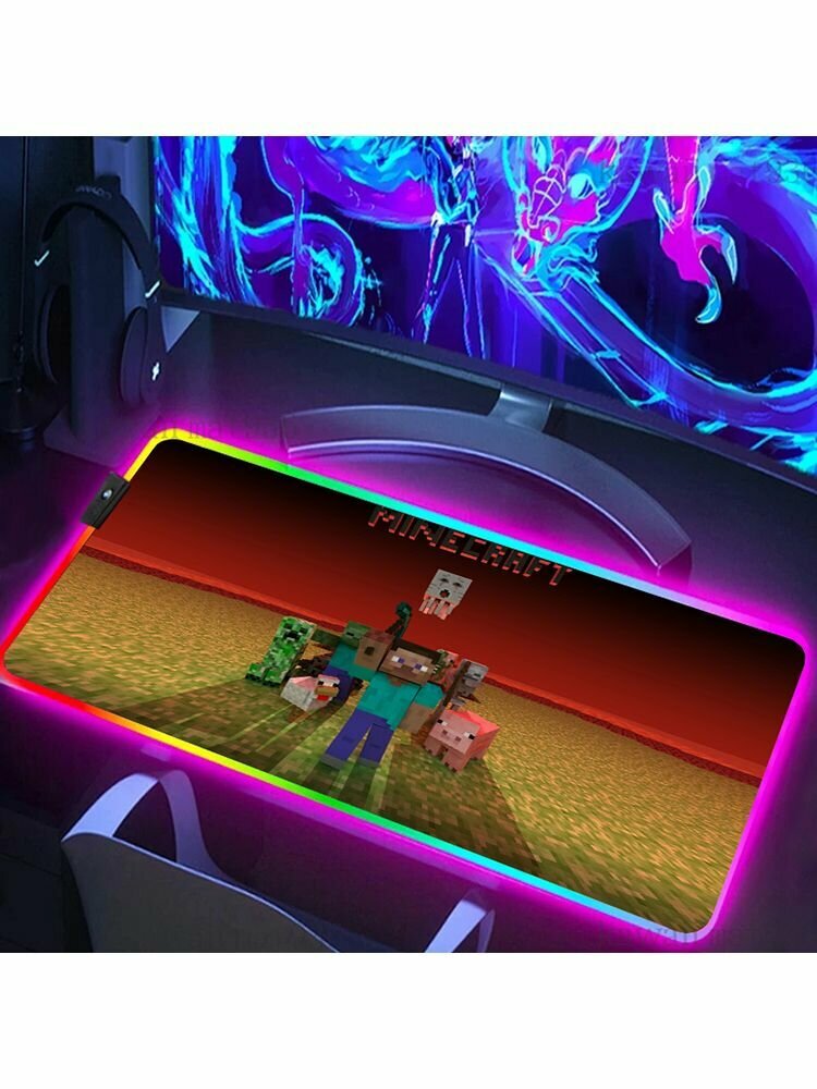 Коврик для мыши "Minecraft", RGB LED, нескользящая основа, оранжево-коричневый