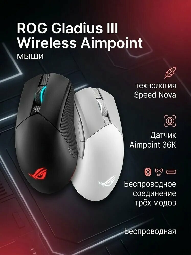 ASUS Игровая мышь беспроводная ROG Gladius III Wireless AimPoint, черный