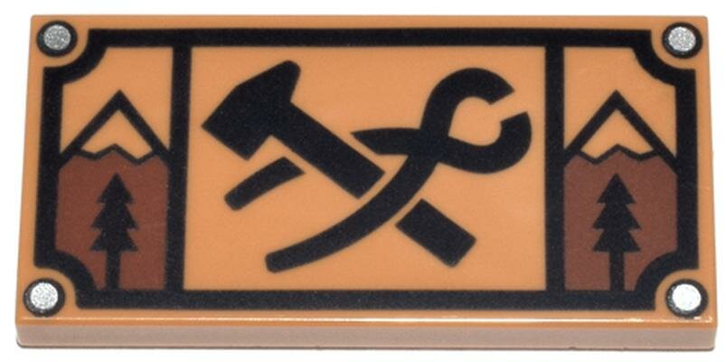 Деталь Lego 87079pb0871 Tile 2 x 4 with Black Blacksmith's Hammer and Tongs, Trees and Mountains Pattern