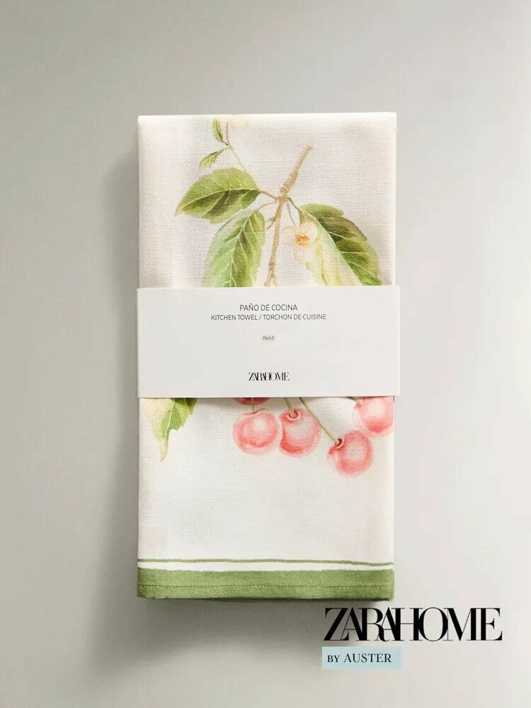 ZARA HOME Полотенце кухонное PACK OF COTTON TEA TOWELS WITH CHERRIES, 40x60, 2шт