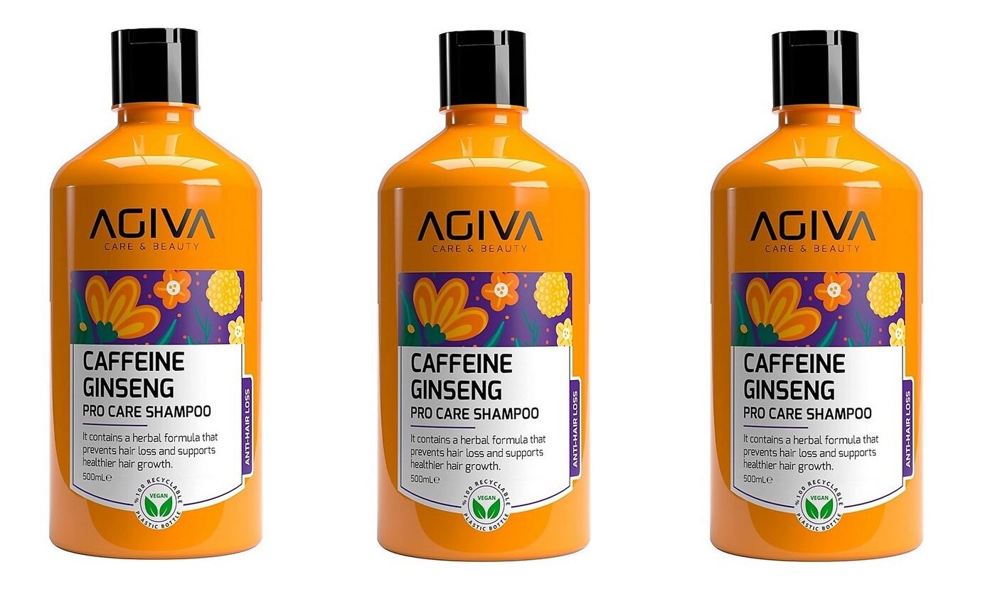 AGİVA Шампунь для ослабленных волос Caffeine Ginseng Pro Care, 500 мл - 3 штуки