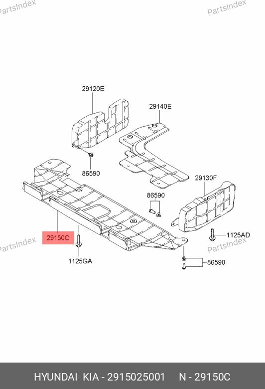 Брызговик двигателя (центральный), HYUNDAI/KIA/MOBIS 2915025001