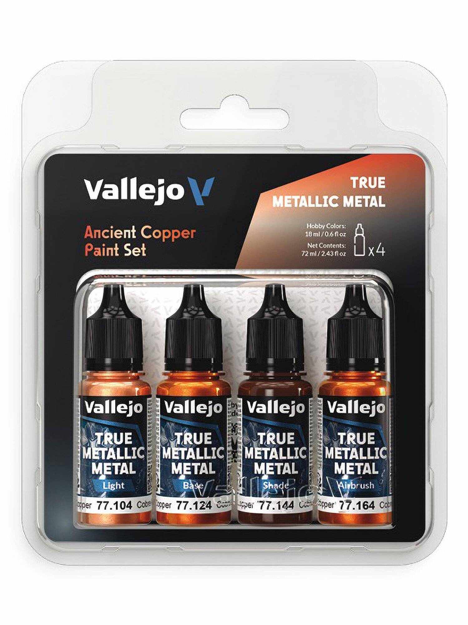 Набор акриловых красок Vallejo серии True Metallic Metal - Ancient Copper Paint Set 77253, 4 шт по 18 мл