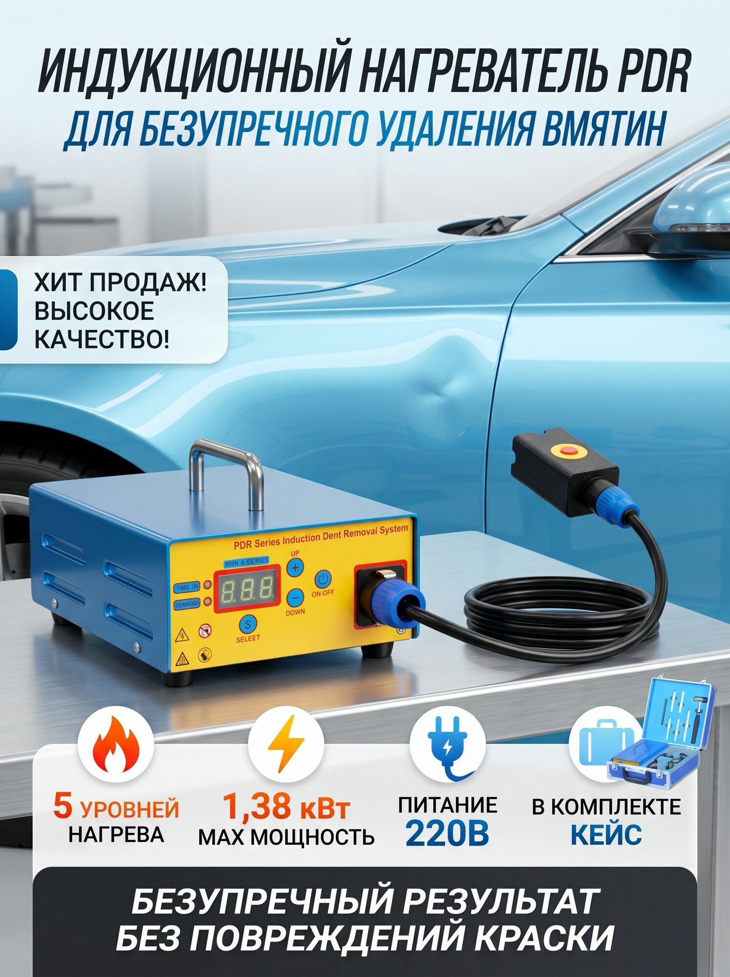 Индукционный нагреватель для удаления вмятин 220В PDR, для ремонта кузова автомобиля без покраски