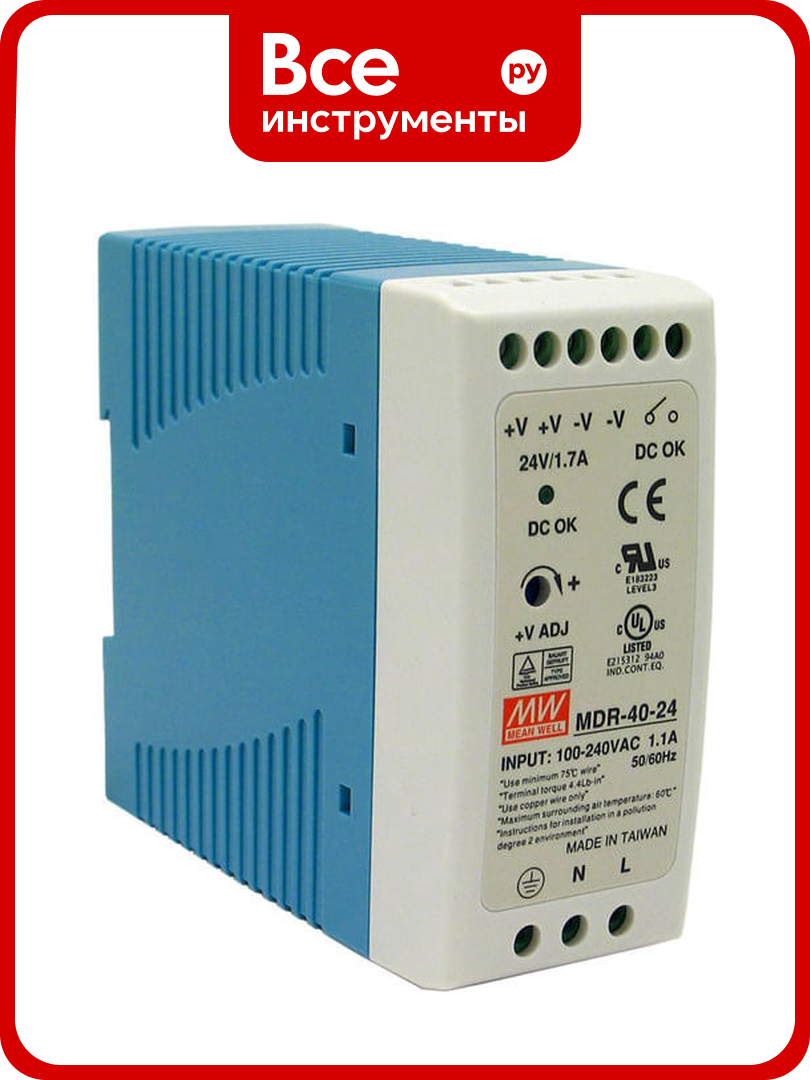Источник питания Mean Well AC/DC MDR-40-24 Т00252356, блок питания промышлен, импульсный, защита от короткого замыкания