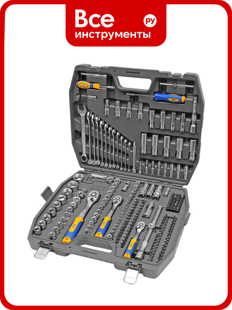 Набор инструмента 1/2 Dr 3/8 Dr и 1/4 Dr 218 предметов KRAFT KT 700684 профессиональный набор ключей с трещоткой