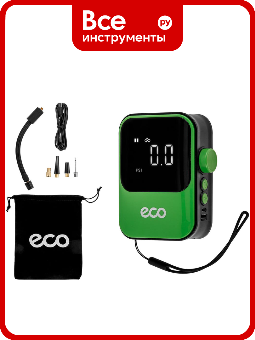 Компрессор автомобильный ECO Comfort AE-007 EC3010-2, 8 мм, сталь, аккумулятор Li‑Ion, цифровой дисплей, выносной тип