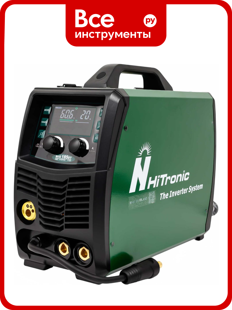 Инверторный сварочный аппарат HITRONIC MIG 185DT с синергией, цифровым дисплеем и поддержкой ММА и MIG-MAG, 180А, вес