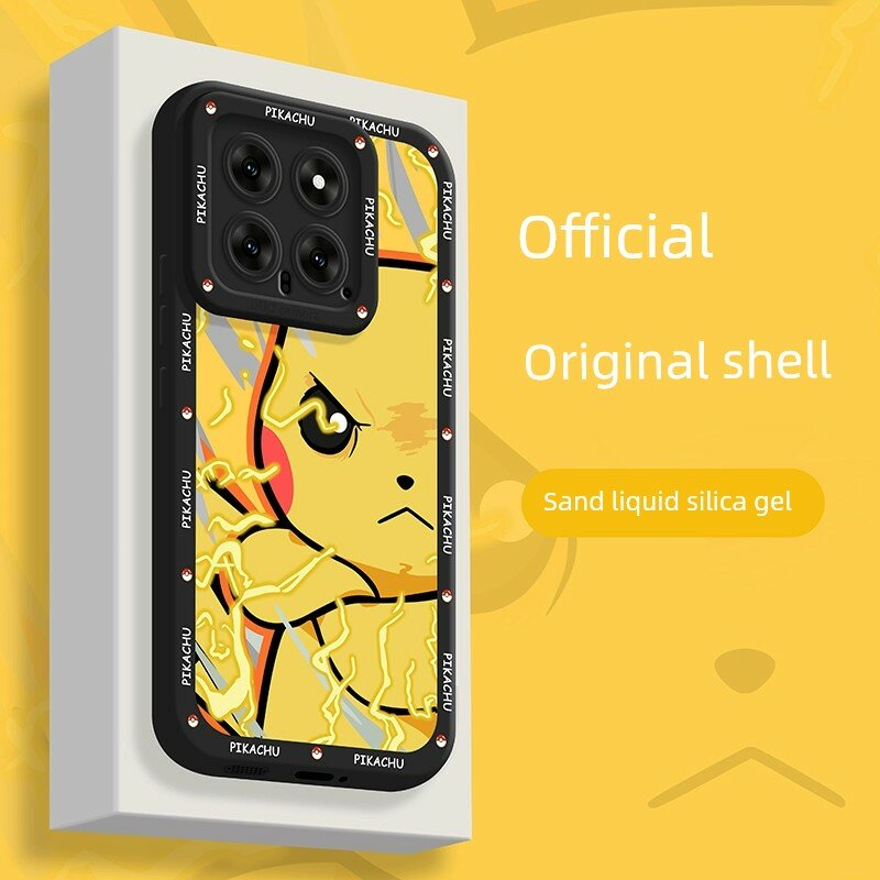 Силиконовый ударопрочный чехол для Redmi K70 Ultra - Классический черный с рисунком Молнии и Пикачу