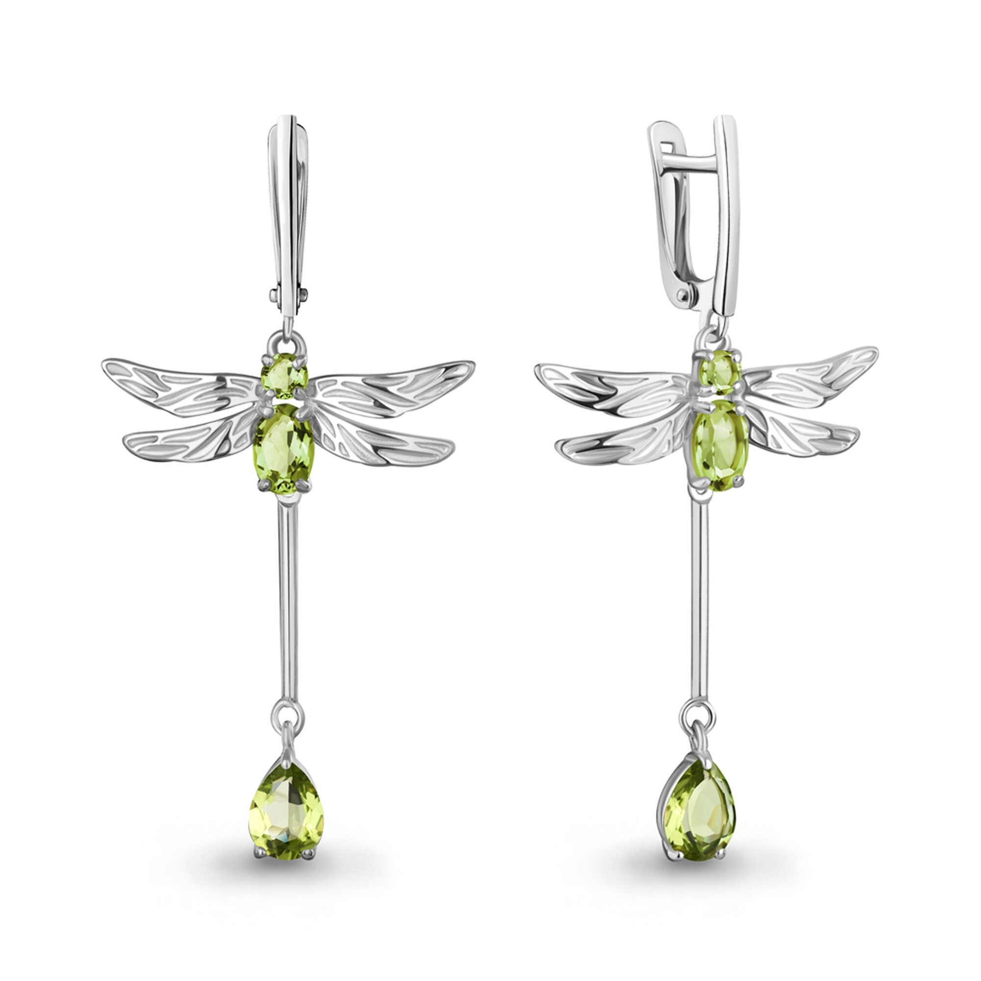 Серьги, серебро, 925 проба, родирование, хризолит