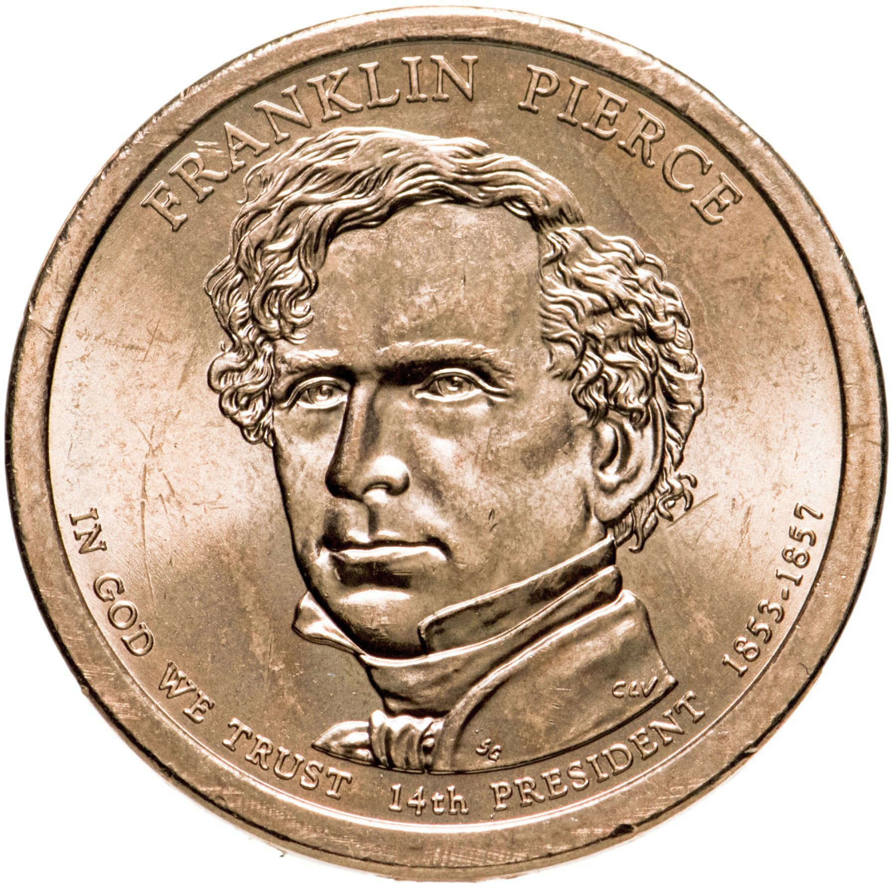 США 1 dollar доллар 2010 Франклин Пирс 14-й президент США знак монетного двора "P" - Филадельфия, Медь, в сохранности UNC