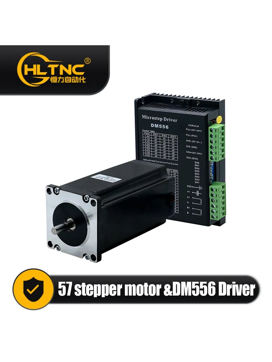 Шаговый мотор HLTNC Nema23, с драйвером DM556, 1.2 Нм, 3А, диаметр вала 8мм