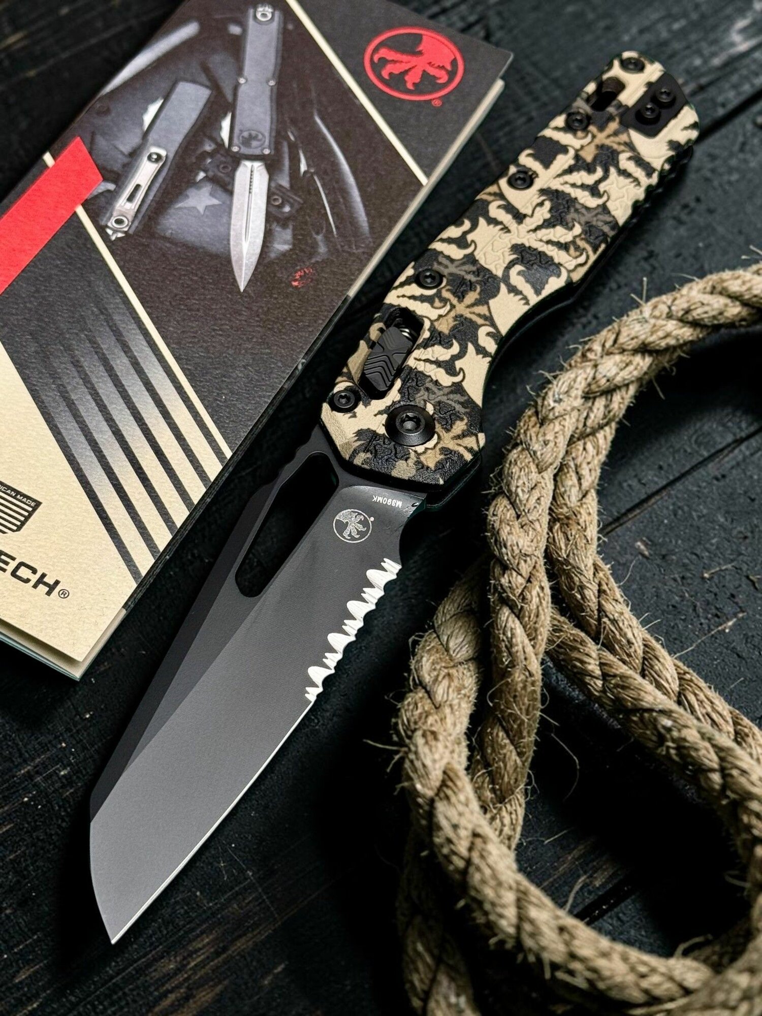 Нож складной MicroTech MCT210T2PMCWCZ4 MSI Ram-Lok, Black PartSerrated Blade, Claw Camo Handle