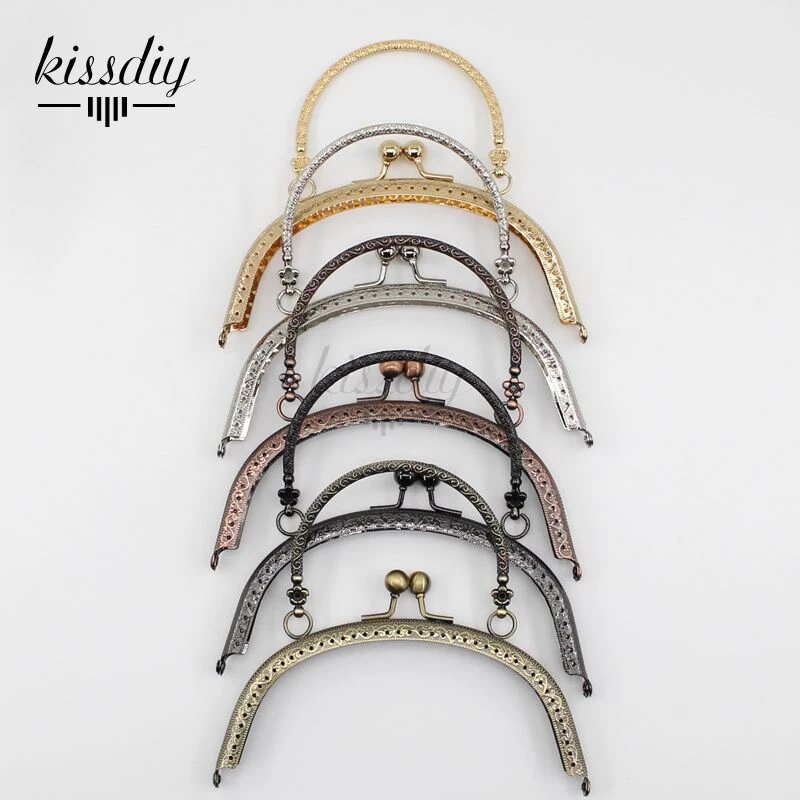 KISSDIY 10 шт. 16,5 см античная бронза, серебро, светло-золотистый металлический кошелек с ручкой, рамка с застежкой-поцелуем, аксессуары для сумок