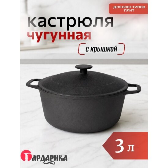 Кастрюля с крышкой чугунная Гардарика 3,0 л, 220 мм (1403-3)