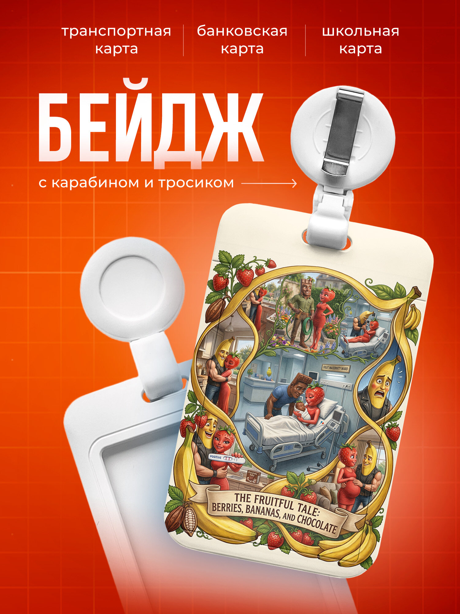 Бейдж чехол для пропуска, карты IREVIVE, с принтом Фрукты. Фруктовая драма
