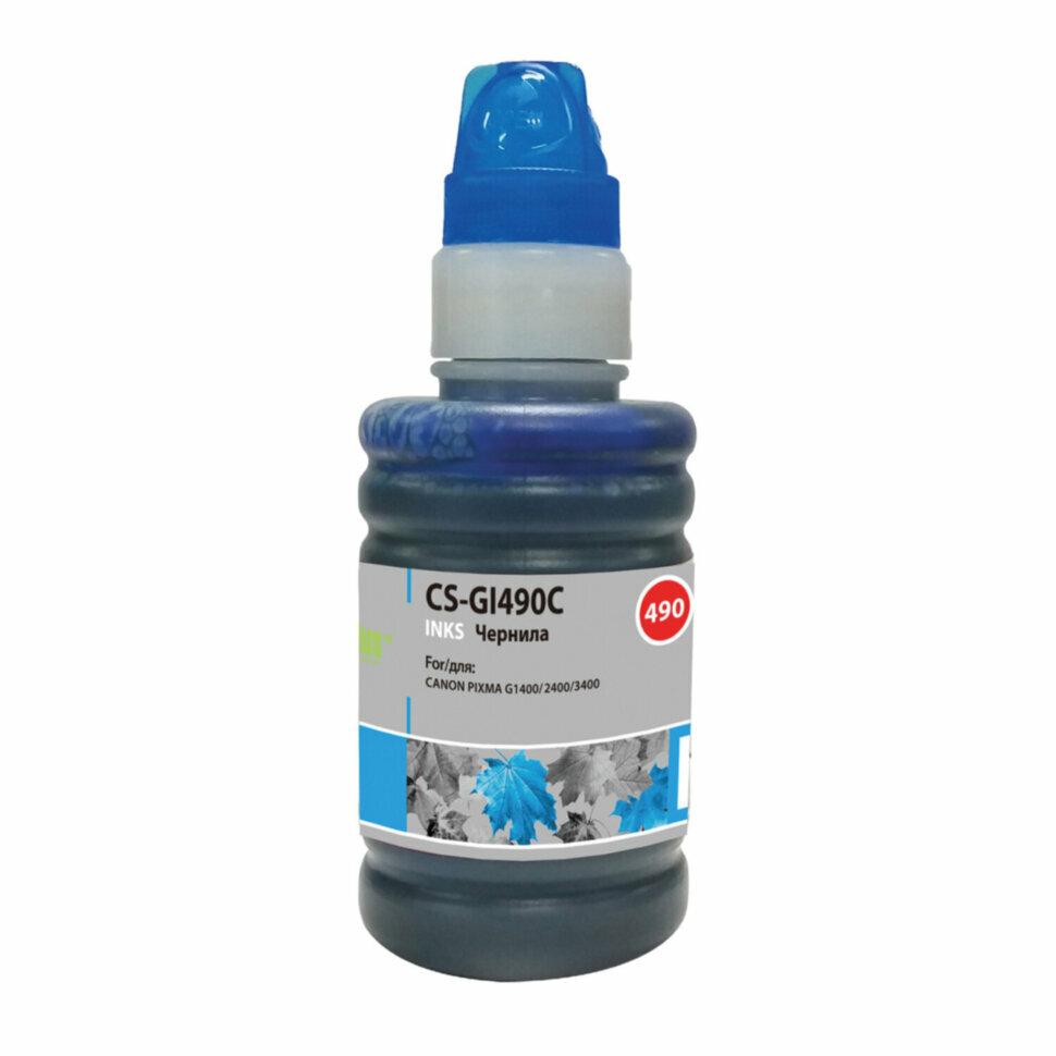 Чернила CACTUS (CS-GI490C) для СНПЧ CANON Pixma G1400/G2400/G3400, голубые, 0,1 л, 362948