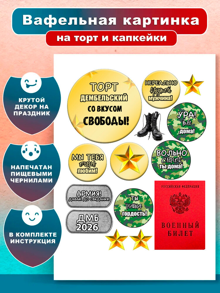 Вафельная картинка на торт Дембельский Военный билет. Украшение и декор торта/