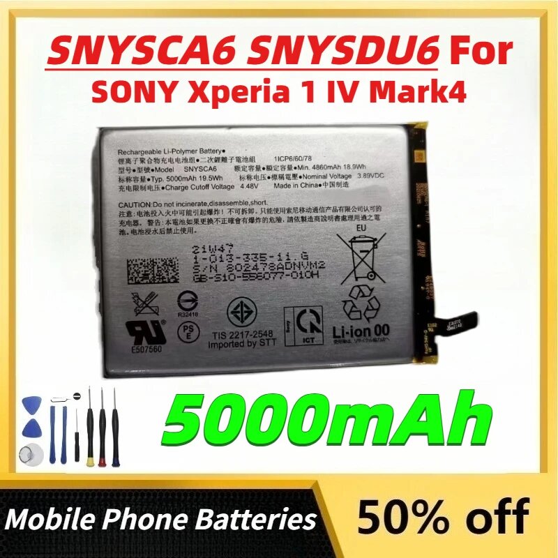 Аккумуляторы для мобильных телефонов SNYSCA6 SNYSDU6 большой емкости 5000 мАч для SONY Xperia 1 IV Mark4, литий-ионная аккумуляторная батарея