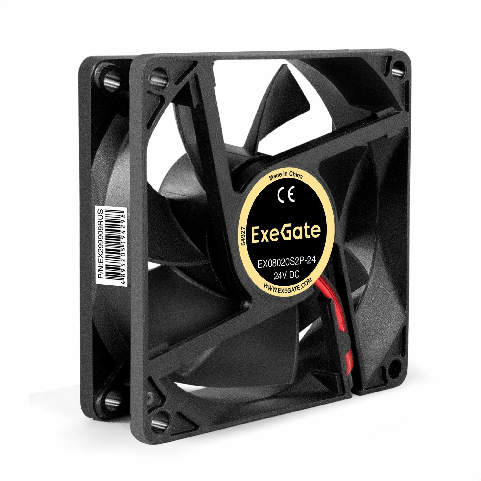 Вентилятор 24В DC ExeGate EX08020S2P-24 (80x80x20 мм, Sleeve bearing (подшипник скольжения), 2pin, 3900RPM, 41dBA) EX299909RUS