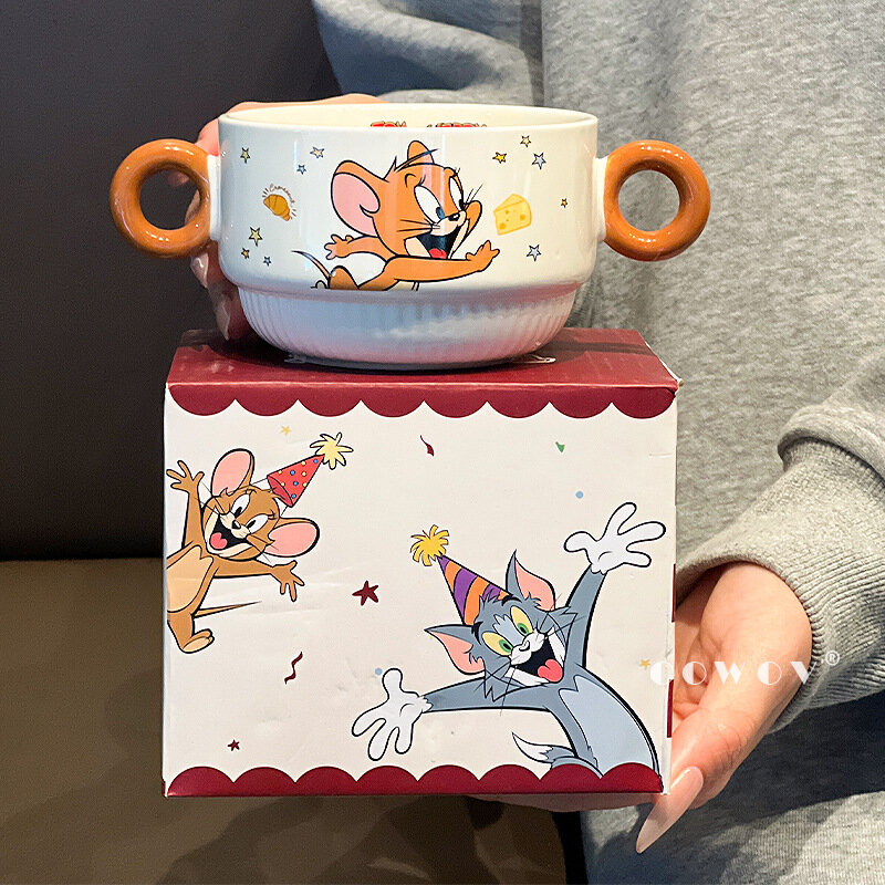Керамическая миска Tom & Jerry с двойными ручками, антипригарная, для супа, лапши, рамена, 350 мл