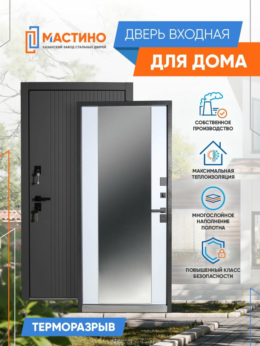 Дверь входная металлическая с терморазрывом Мастино ТС темный пепел с зеркалом 2050х960 левая