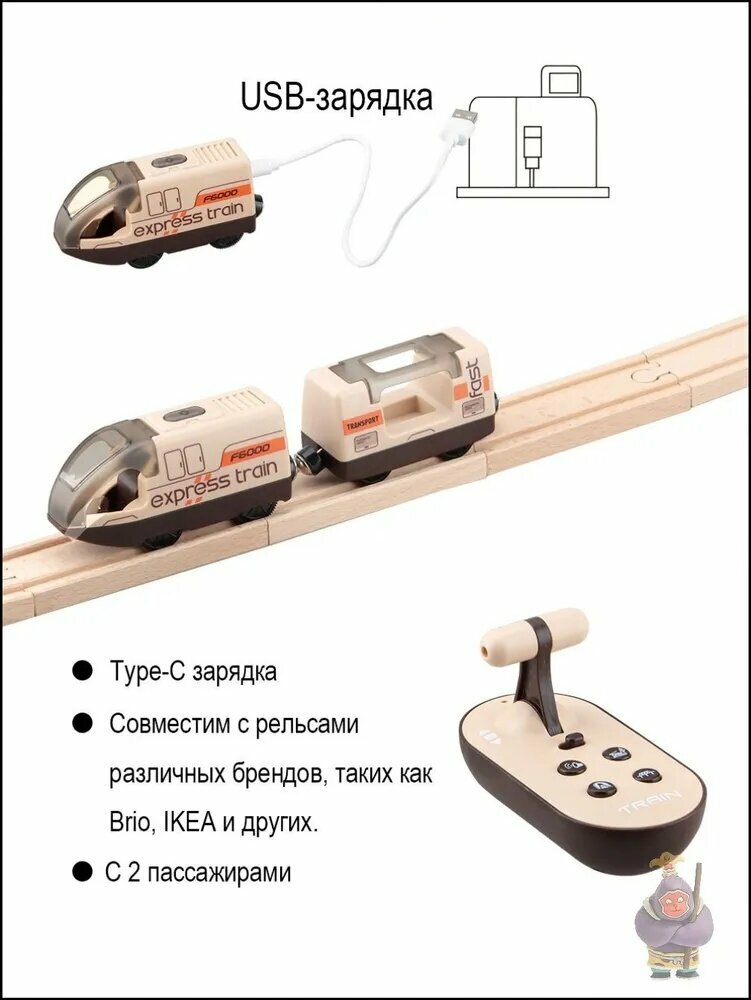 Эксклюзивный радиоуправляемый поезд с USB питанием предназначен для сборки на железнодорожных путях из дерева и пластика