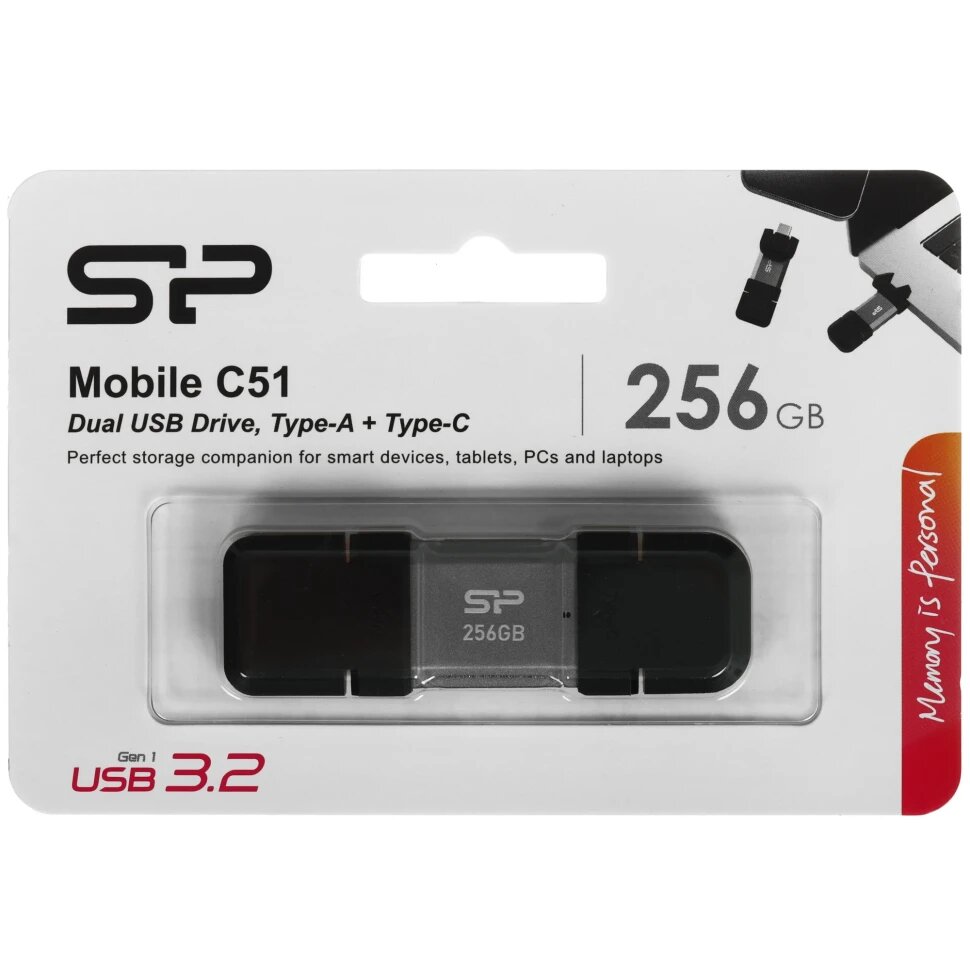 Память OTG USB Flash 256 ГБ Silicon Power Mobile C51 [SP256GBUC3C51V1S]