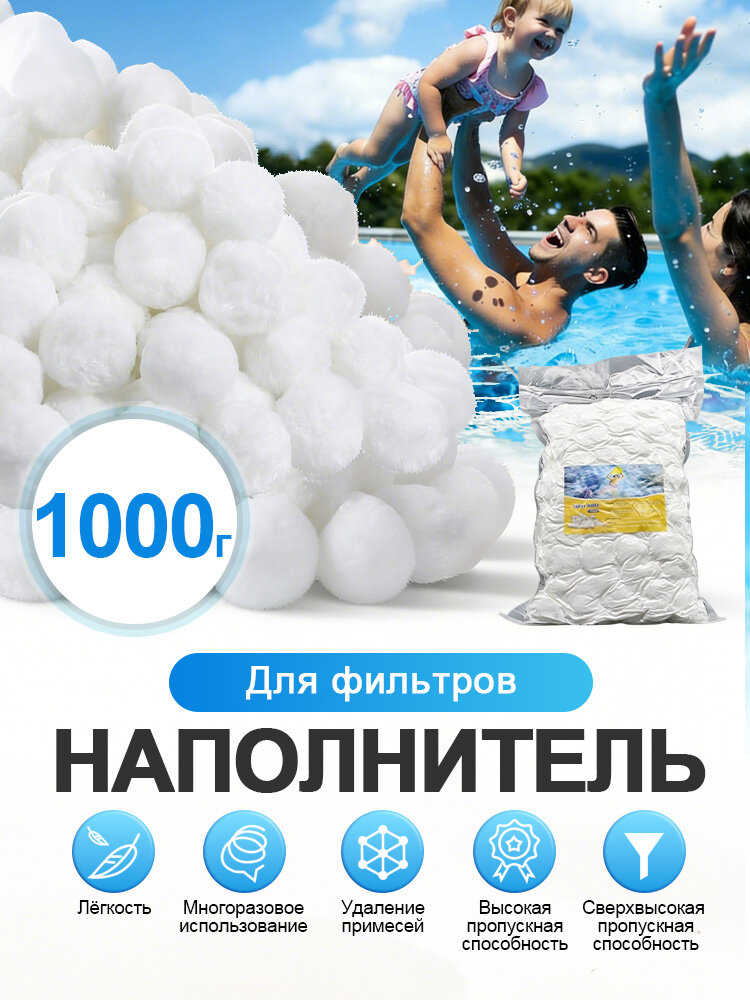 Шарики для фильтра бассейна, синтепоновые, замена песка для песочного фильтра , 1000 г