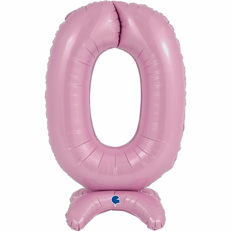 Воздушный шарик Grabo цифра 0, 25", pastel pink, на подставке