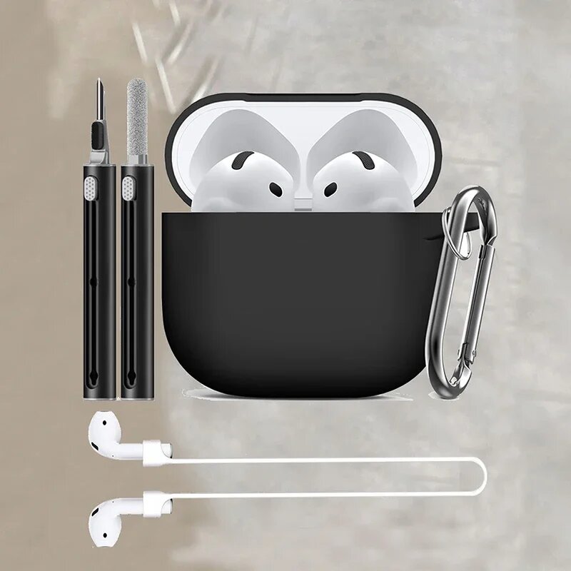 Черный силиконовый чехол для AirPods 4 с карабином