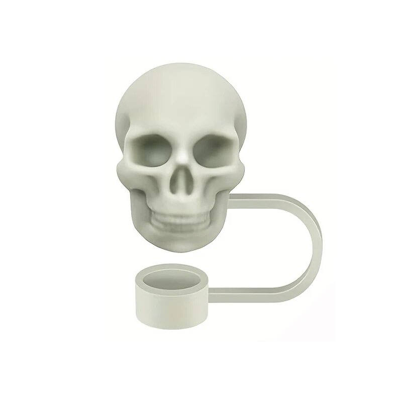 Силиконовый колпачок для соломинки череп, 1PC Gray