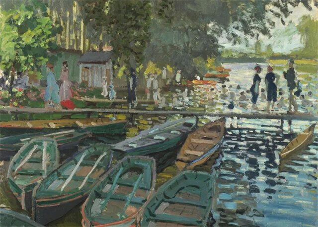 Печать на холсте "Пейзаж с лодками" Моне, 40x60 см, Burgundy