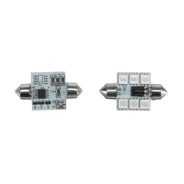 Автолампа светодиодная C5W, 6 SMD, 36 мм, 12 В, мульти свечение, пульт, набор 2 шт