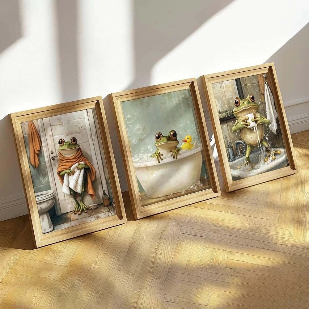 Набор постеров с лягушками для ванной комнаты 30x40cm Unframe