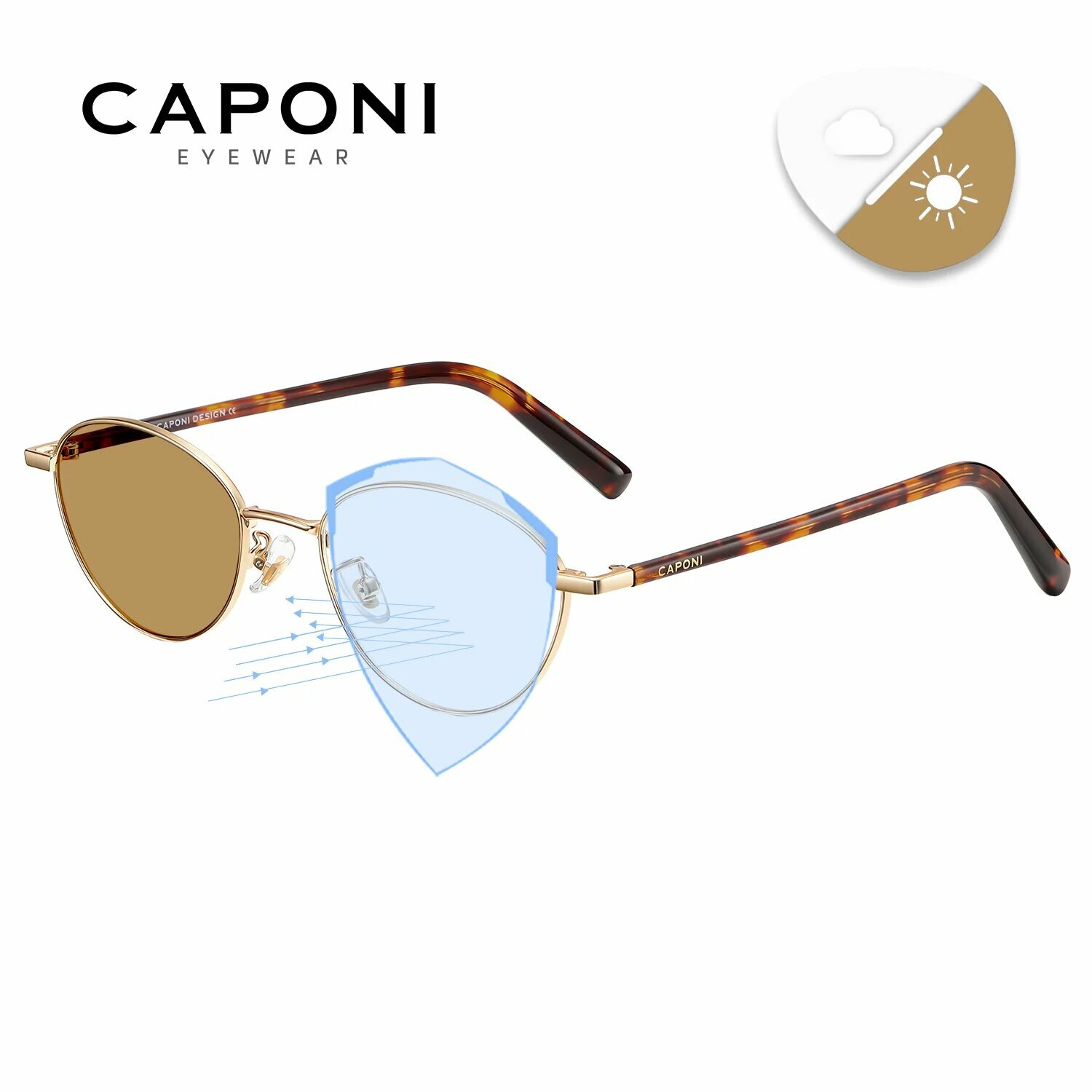 CAPONI J36101, очки с фотохромной оправой Gold