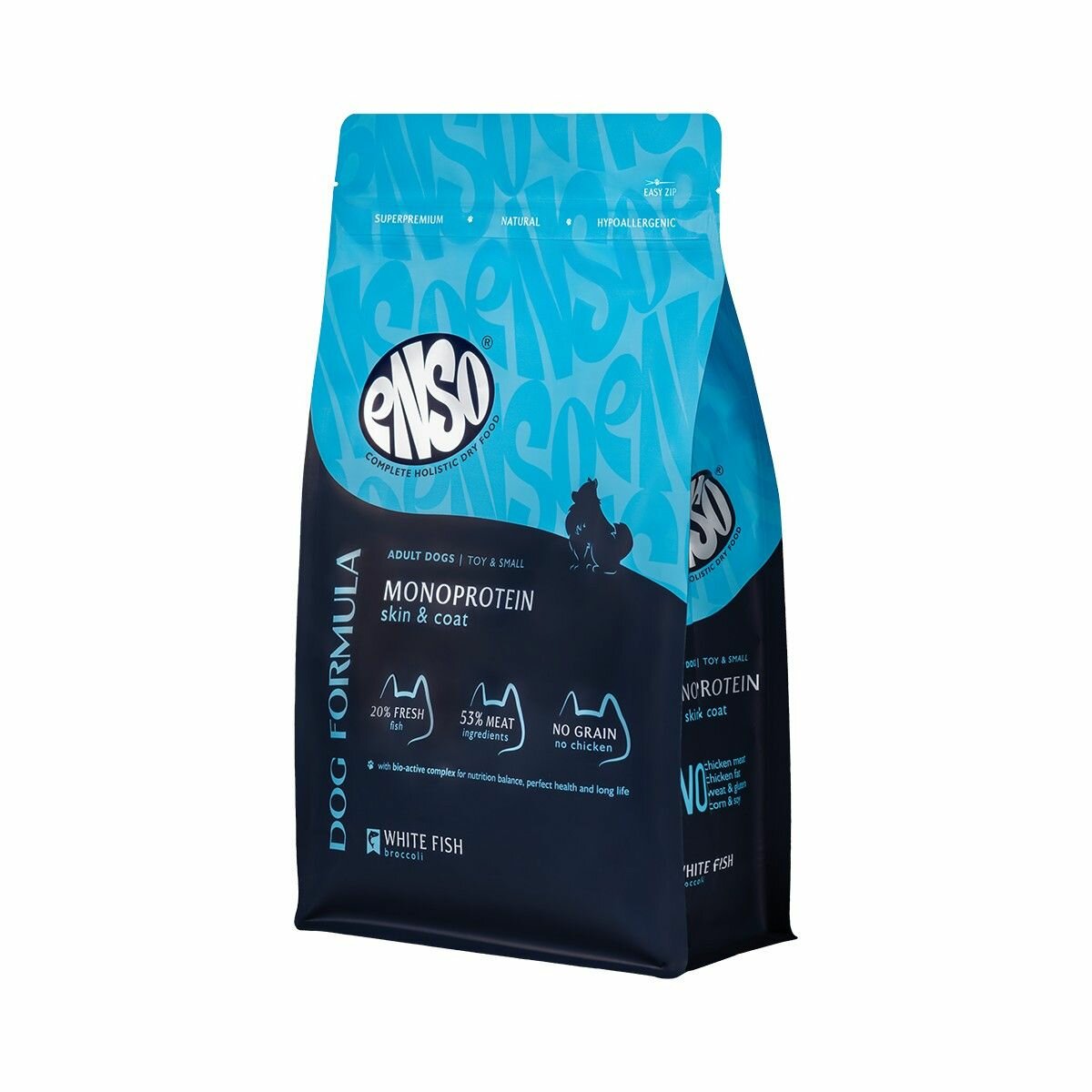 Enso Dog Formula Monoprotein Сухой корм для взрослых собак мелких и миниатюрных пород, Белая рыба и Брокколи 7 кг