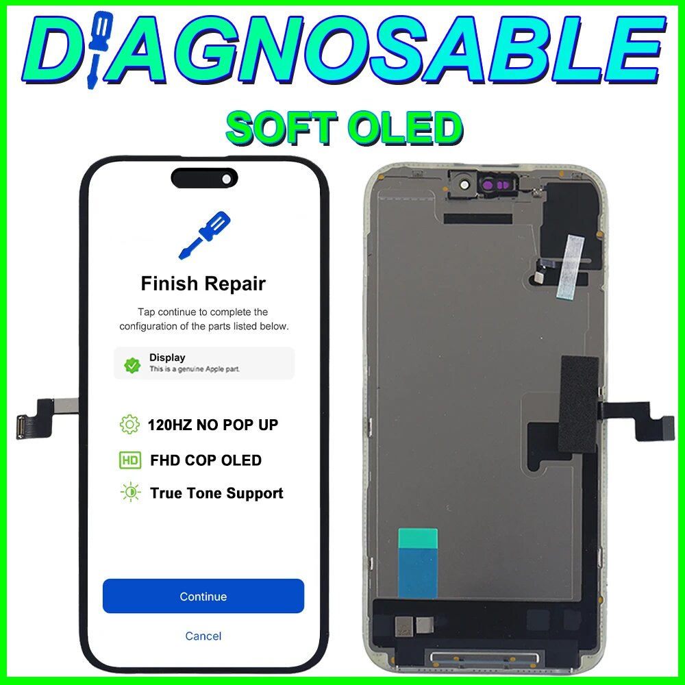2 шт. JCID 120 Гц Мягкий OLED-дисплей с диагностированием FHD для iPhone 13, 13 Soft For 17 Pro Max