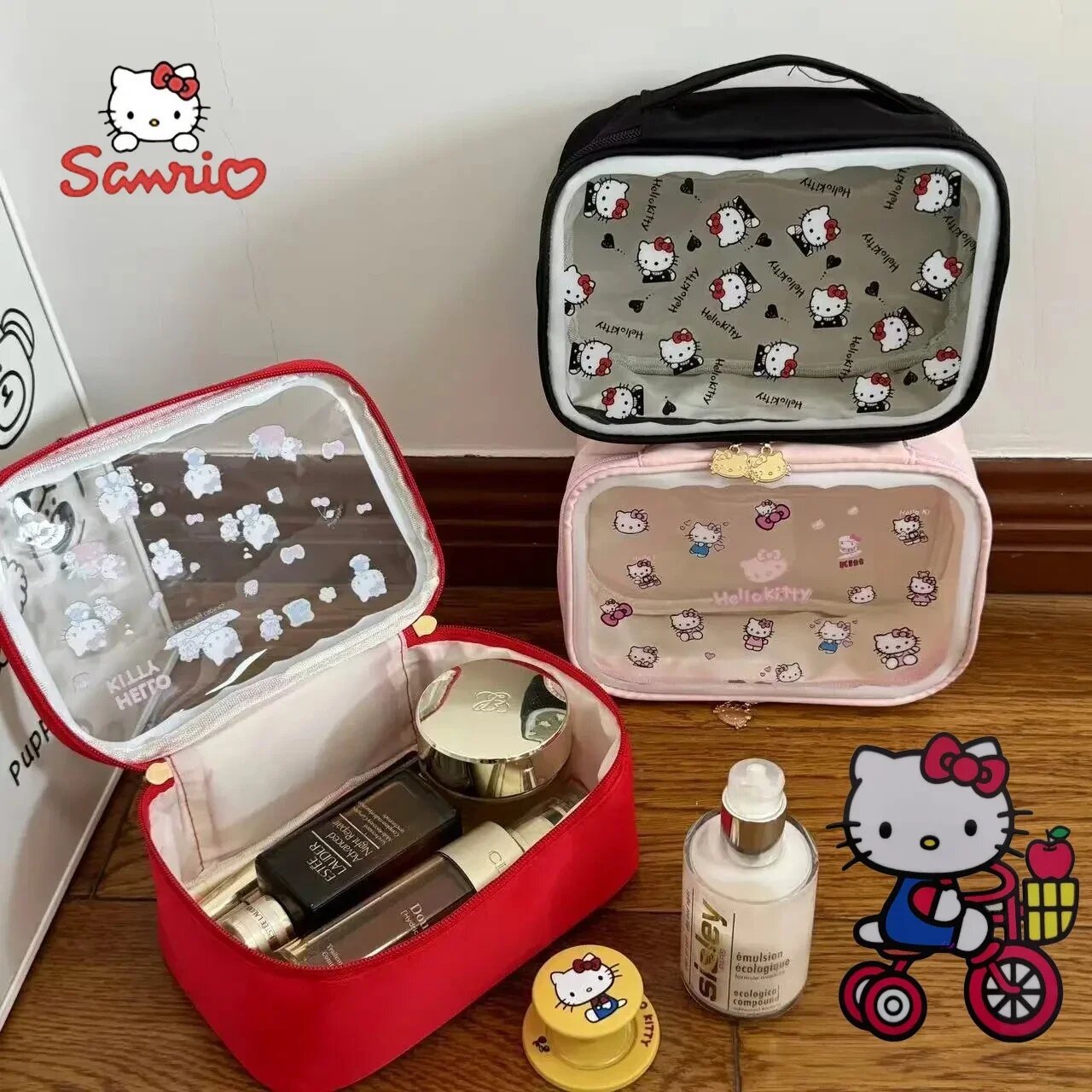 Милая дорожная косметичка Sanrio Hello Kitty, вместительная косметичка для туалетных принадлежностей, симпатичная квадратная прозрачная косметичка KT.